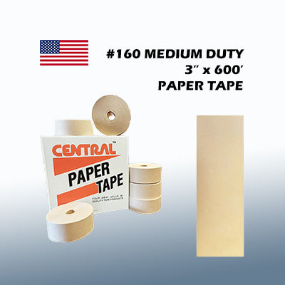 Central #160 3" x 600' Medium Duty Paper Tape 10rls/cs