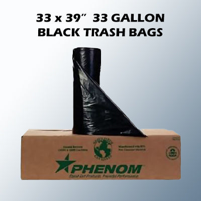 33 x 39" Black 33 Gallon 2mil Trash Bags On Rolls 100/cs